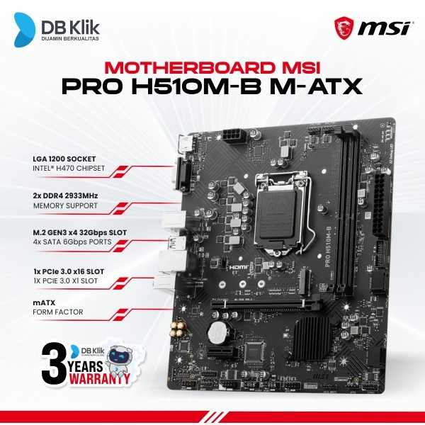 Jual Msi Motherboard Pro H510M-B M-Atx Lga1200 Hdmi Vga - Pro H510M B | Shopee Indonesia