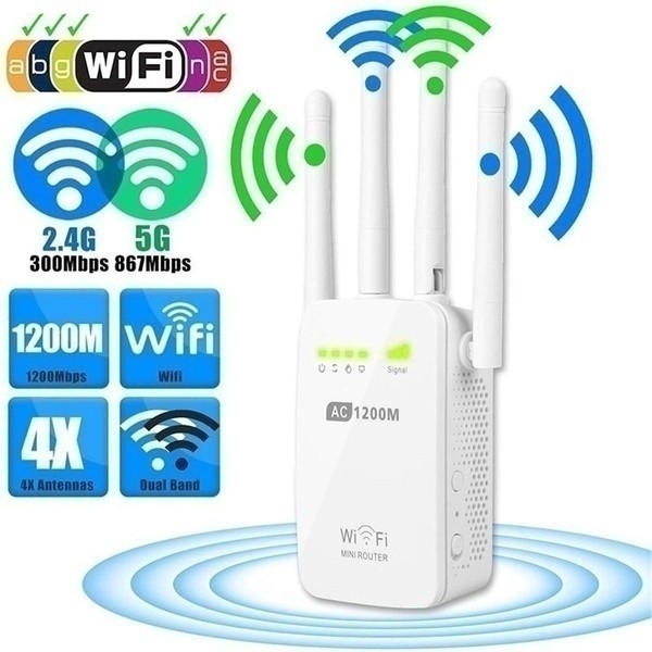 Jual 1200Mbps Dual Band Router 2.4 / 5G 4 Antena WIFI Range Extender WiFi Repeater Router ...