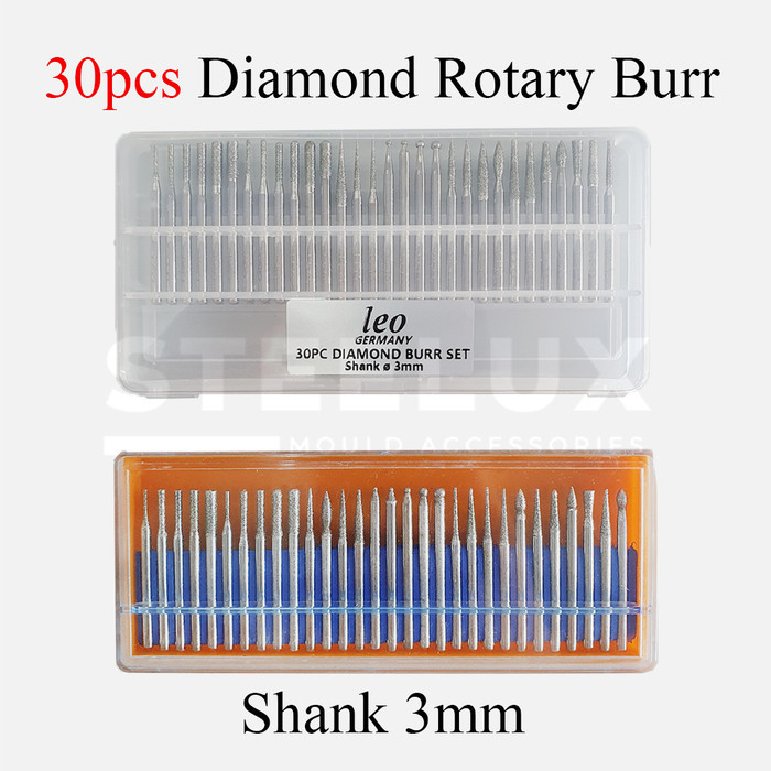 Jual Diamond Rotary Burr 3x3mm 30pc Leo / Hongda 3mm Drill Bit Head ...