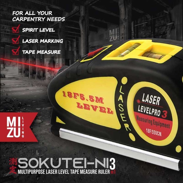 Jual MIZU SOKUTEI-NI 3in1 Laser Level Tape Measure Meteran Laser ...
