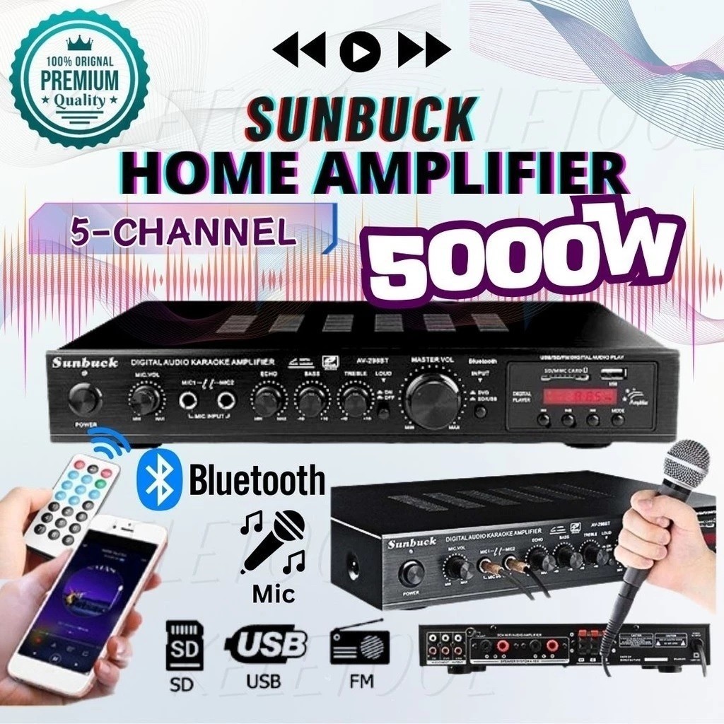 Jual Sunbuck 2000w 298BT Penguat Digital Bluetooth Stereo LED USB AV ...