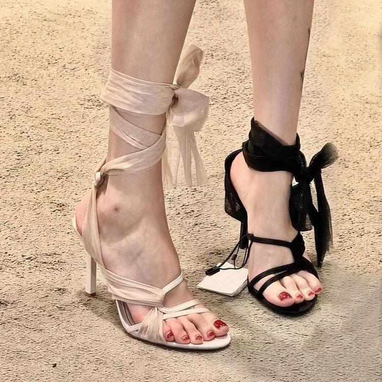 Jual COD Sandal hak tinggi bertali terbuka bertali terbuka / 2025 baru ...