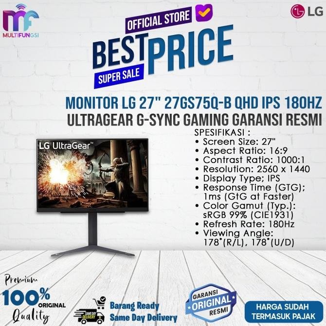 Jual Monitor LG 27" 27GS75Q-B QHD IPS 180Hz UltraGear G-Sync Gaming ...