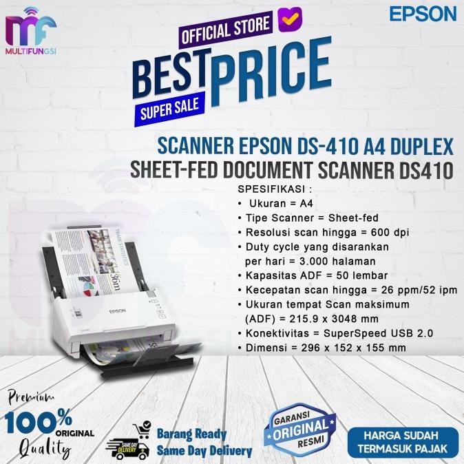 Jual Scanner EPSON DS-410 A4 Duplex Sheet-fed Document Scanner DS410 ...