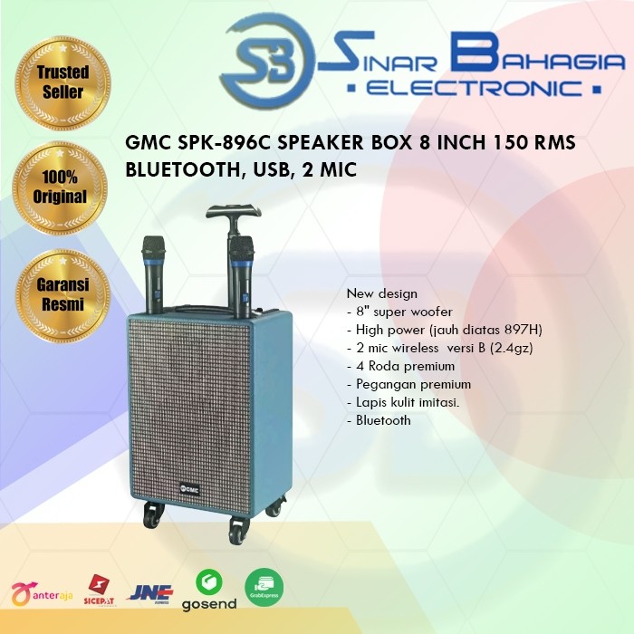 Jual GMC SPK-896C SPEAKER BOX 8 INCH 150 RMS BLUETOOTH, USB, 2 MIC (NEW ...