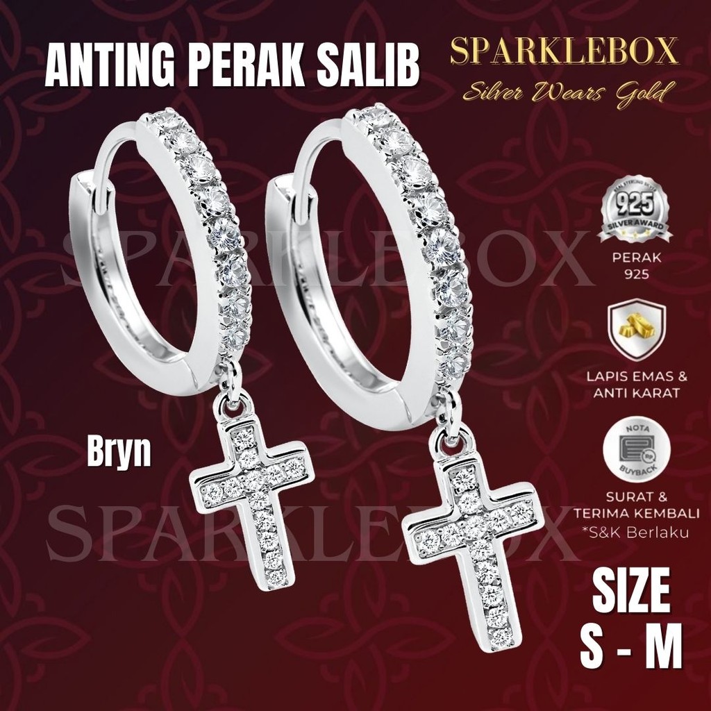 Jual anting perak asli / anting perak salib BRYN apis emas asli silver ...