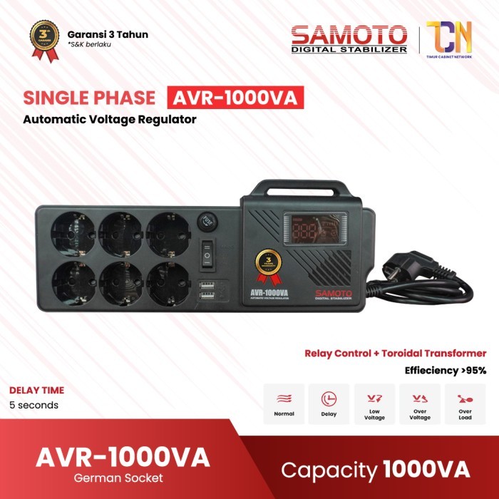Jual SAMOTO Stabilizer Relay 1000VA GERMANY Socket Colokan Stop Kontak ...