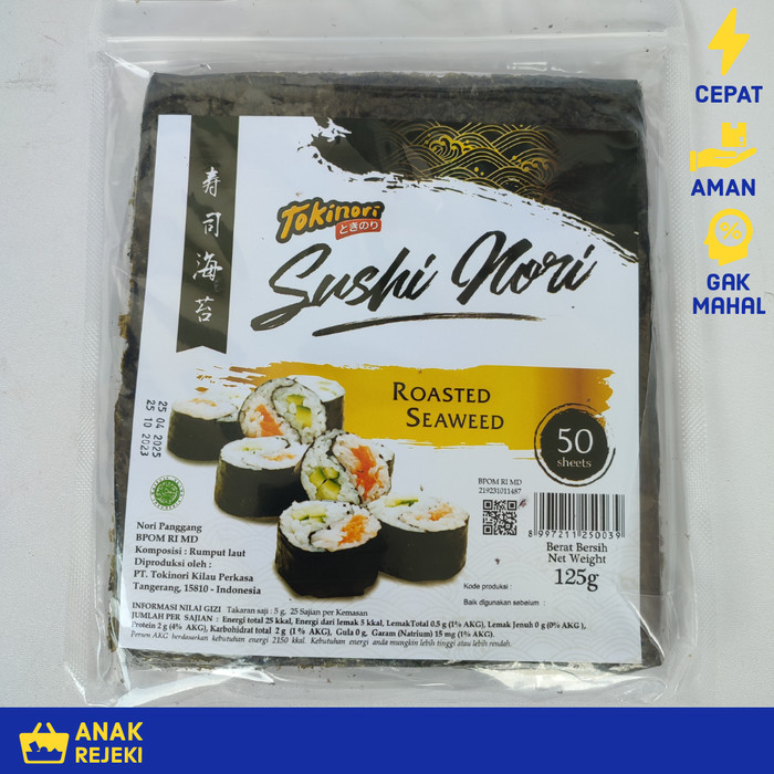 Jual Tokinori Sushi Nori 50 lembar - Roasted Seaweed Rumput Laut 50s ...