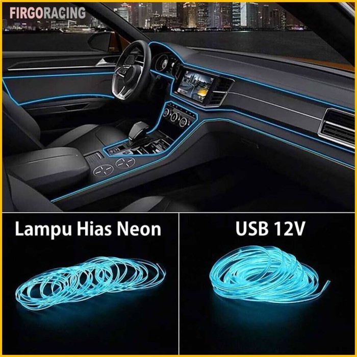 Jual LAMPU HIAS MOBIL NEON FLEX CAR INTERIOR LED STRIP EL LIGHT USB 12V | Shopee Indonesia