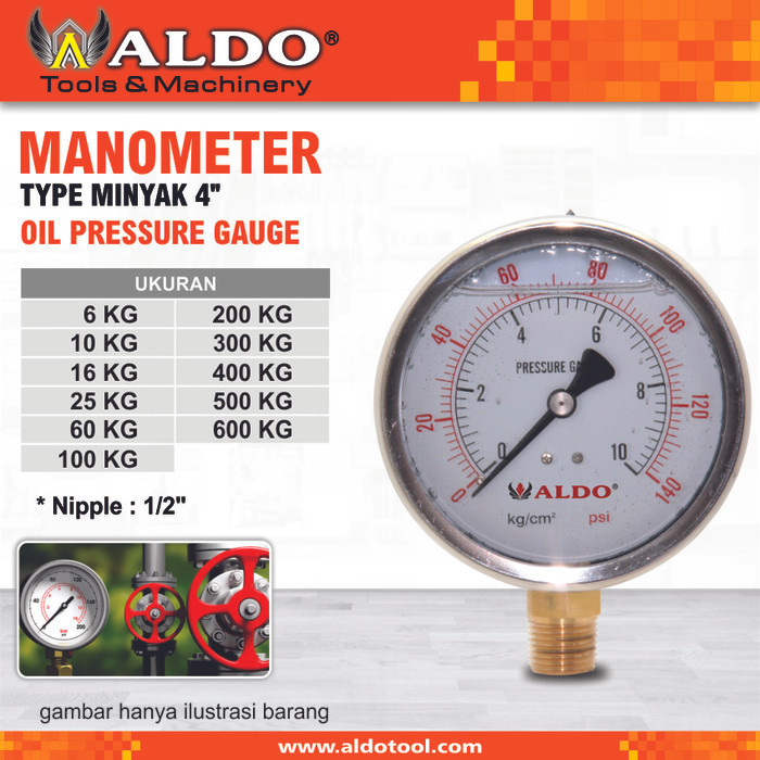 Jual Manometer Minyak Type Minyak 4" / Oil Pressure Gauge Merk Aldo ...