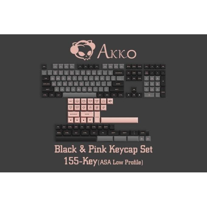 Jual AKKO ASA Low Profile PBT Double Shot Keycaps Set 155 Key Black ...