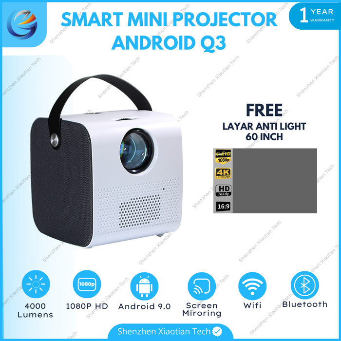 Jual Proyektor TV Digital Android Wifi Q3 4000 Lumens Proyektor Nobar Proyektor Mini Android 4K ...