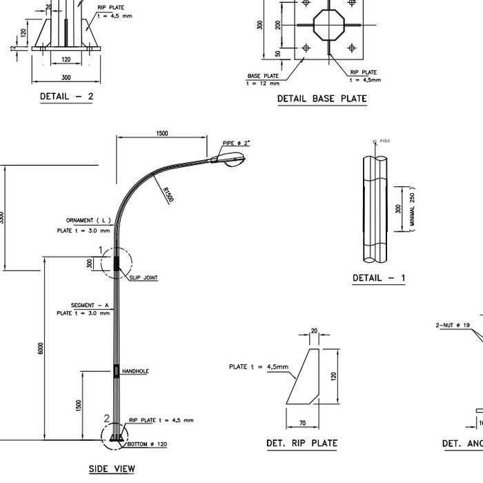 Jual Tiang lampu pju oktagonal single parabola hotdeep galvanized 9 ...