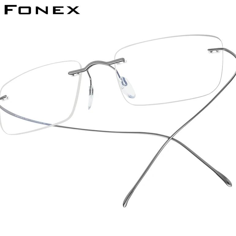 Jual FONEX B Titanium Glasses Frame Men 2024 Rimless Square Eyeglasses Frames Women Korean ...