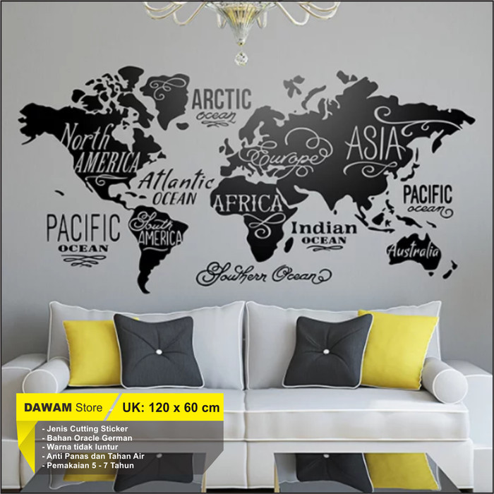 Jual Wall Sticker Map Stiker dinding Peta Dunia | Shopee Indonesia