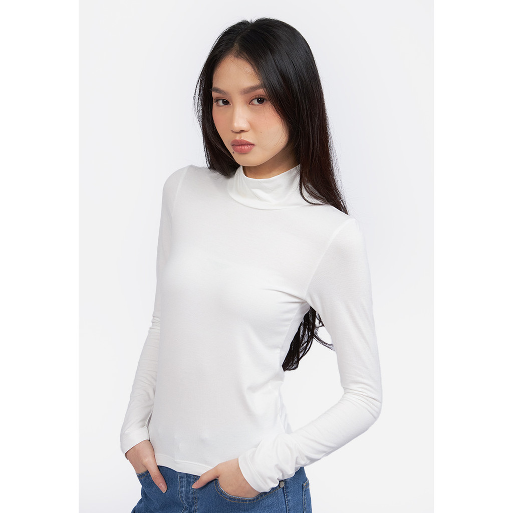 Jual COLORBOX High Neck Long Sleeve Top Off White | Shopee Indonesia