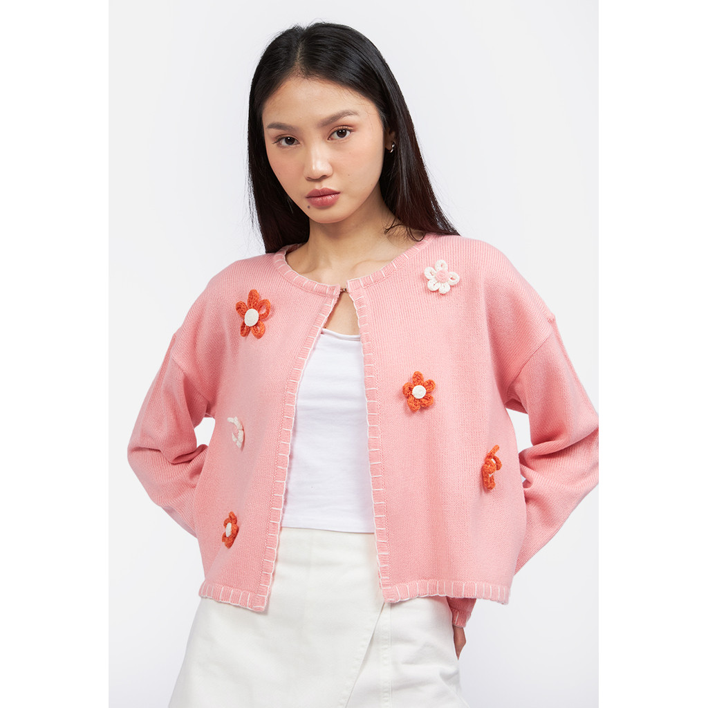 Jual COLORBOX Flower Embroidery Cardigan Lt. Pink | Shopee Indonesia