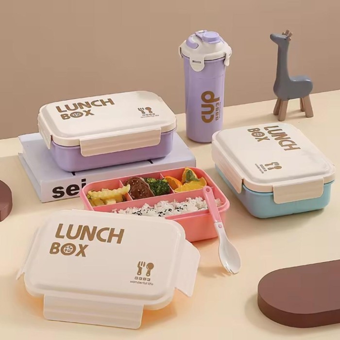 Jual Lunch Box With Water Bottle Set Lengkap Kotak Makan Dan Botol Minum Sendok Garpu Anak ...