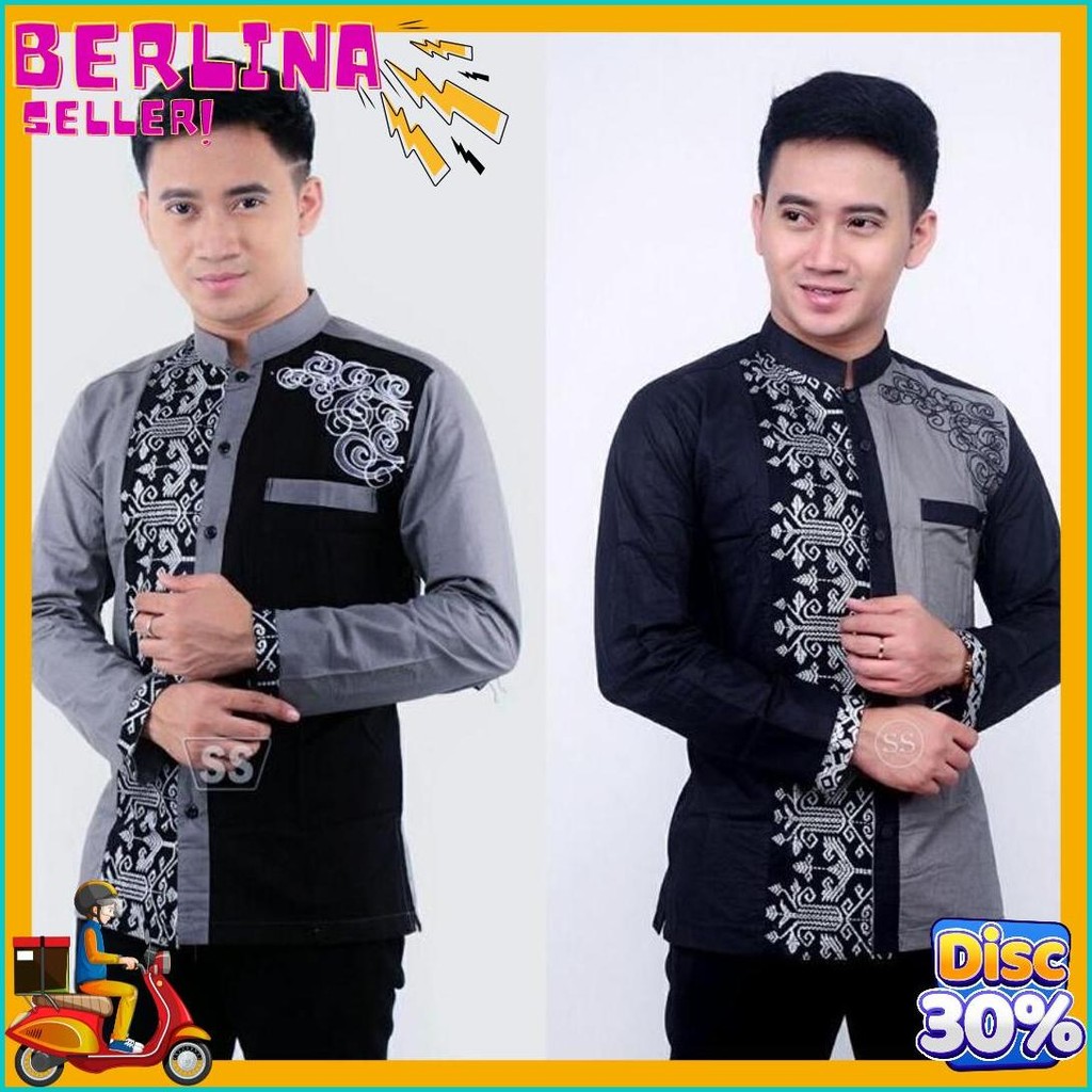 Jual Baju Koko Bordil Modern Kombinasi Batik Lengan Panjang - Terbaru ...