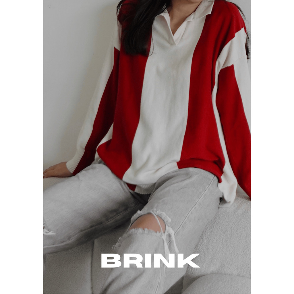 Jual Red Stripes | Knitwear | Sweater Merah Putih | Atasan Kerah Rajut ...