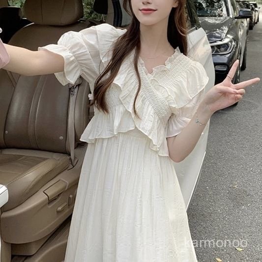 Jual Prancis angin lembut susu susu ruffle peri gaun peri temperamen ...