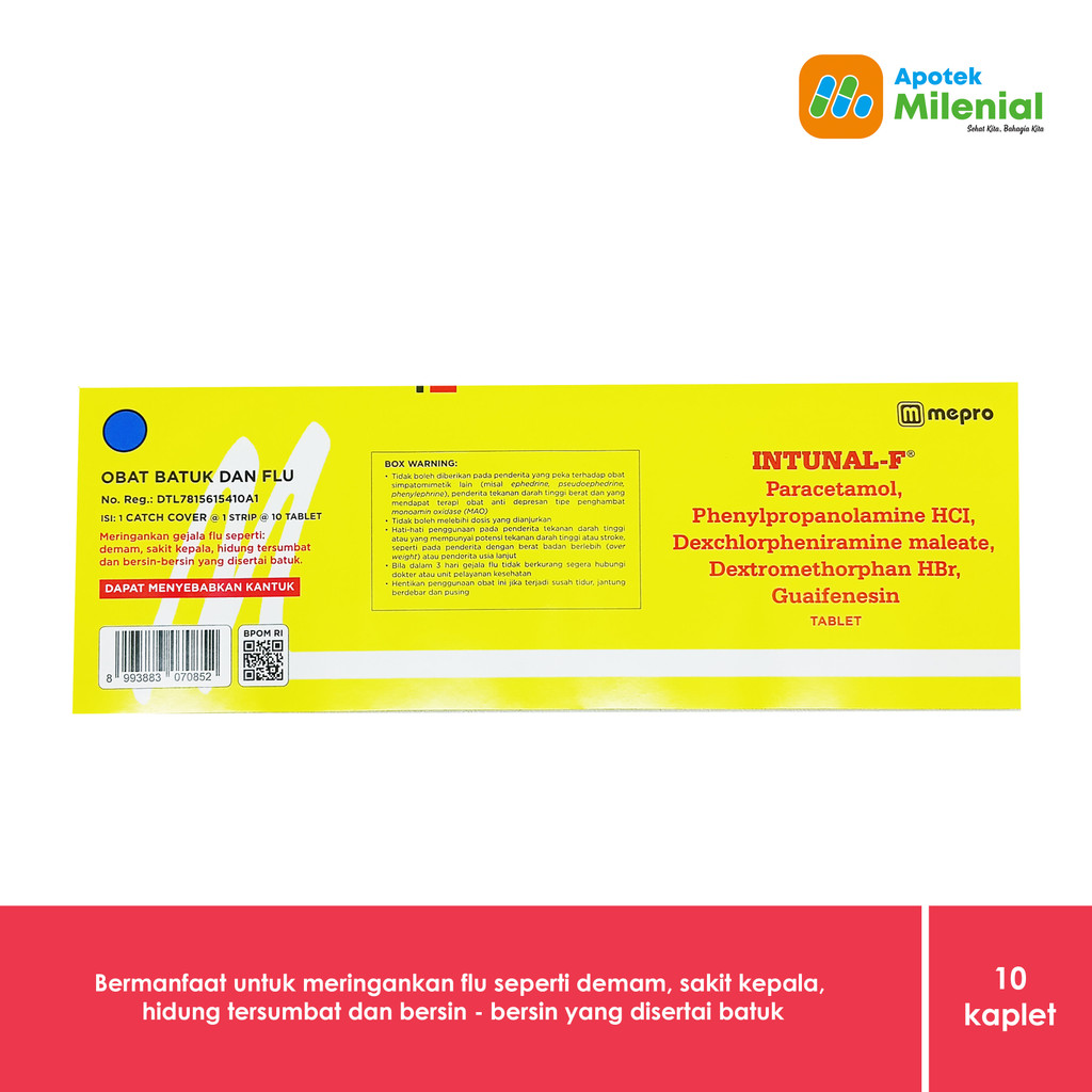 Jual Intunal F Strip isi 10 Tablet / Mengatasi Demam, Pusing, Bersin ...
