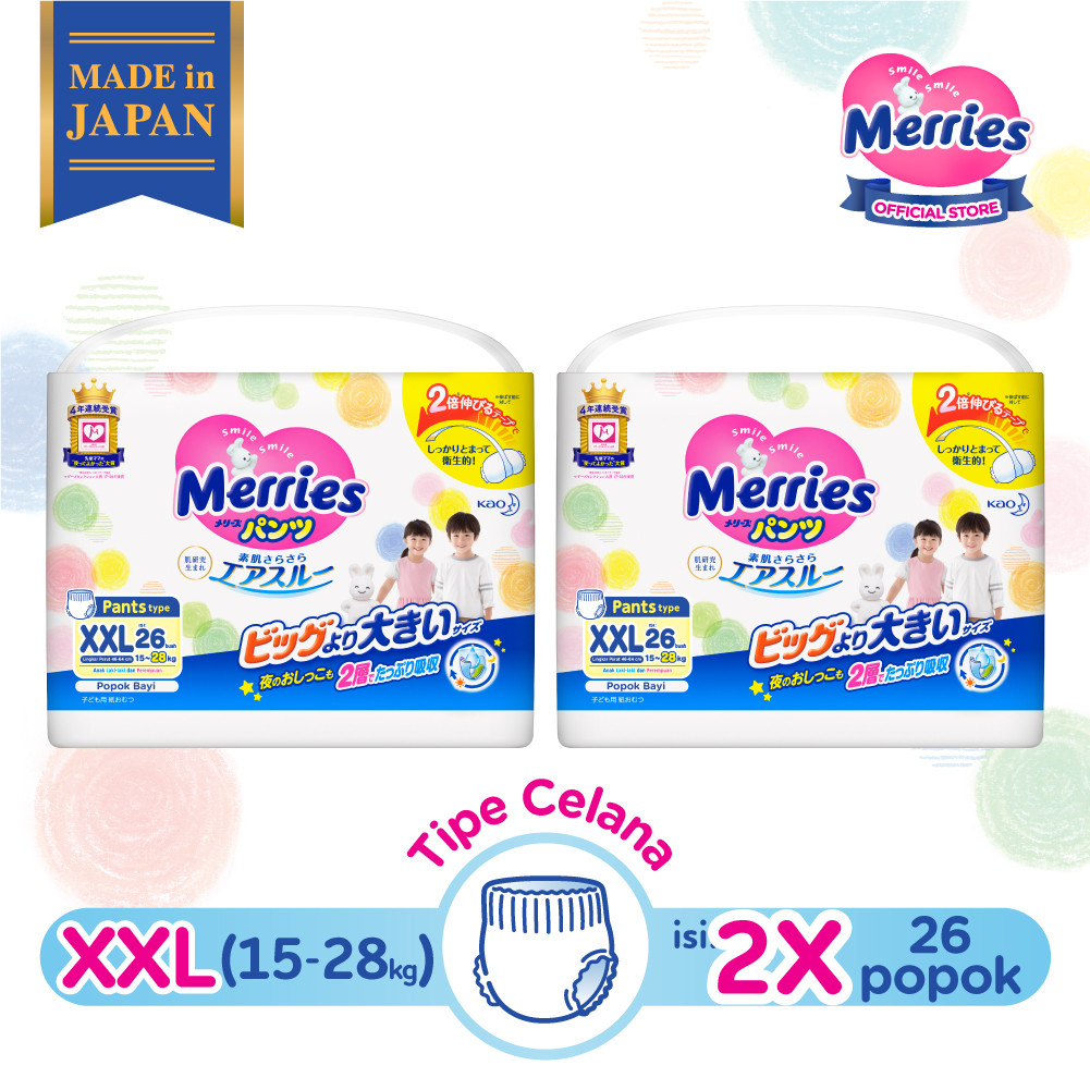 Jual Merries Premium Popok Bayi Celana XXL 26 x2 | Shopee Indonesia