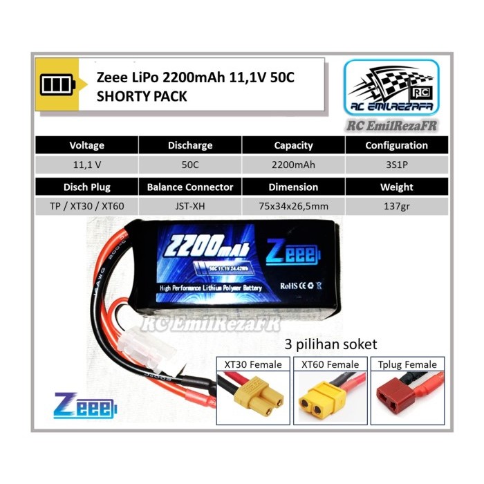 Jual Baterai LiPo Zeee Power 2200mAh 3S 11,1V 50C SHORT PACK RC Car | Shopee Indonesia