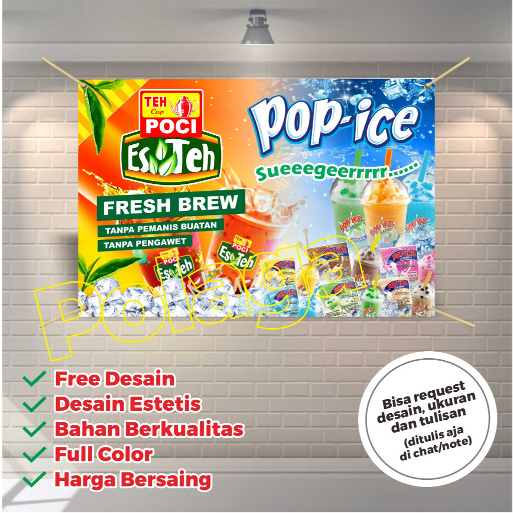 Jual Spanduk Plang Jualan Pop Ice & Teh Poci – Terlaris, Terdekat, Bisa ...