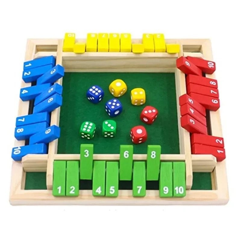 Jual Wooden Dice Board Game Shut The Box for 4 Players Flaps & Dices ...