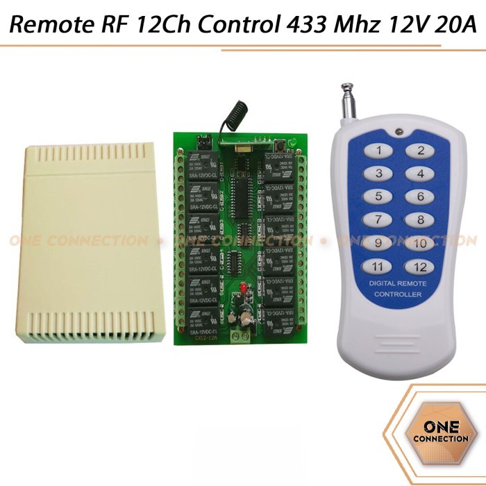 Jual Remote RF 12Ch Control 433 Mhz 12V DC 20A Relay Programable ...
