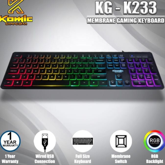 Jual KOMIC KG-K233 KEYBOARD GAMING MEMBRANE - LED RGB BACKLIGHT STOK TERBATAS | Shopee Indonesia