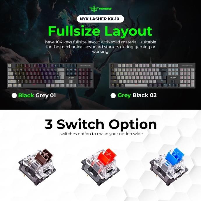 Jual KX-10 Keyboard Gaming Fullsize Mechanical NYK Nemesis LASHER KX10 ...