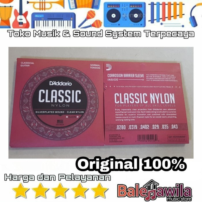 Jual Senar Gitar Klasik Nylon Classic Daddario Ej27N Original | Shopee ...