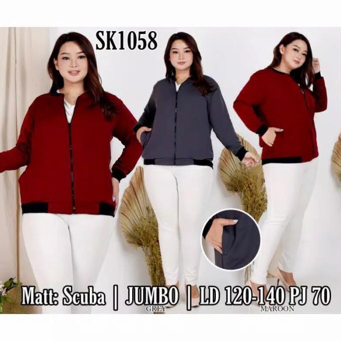 Jual JAKET BOMBER JUMBO BAHAN SCUBA POLOS | Shopee Indonesia
