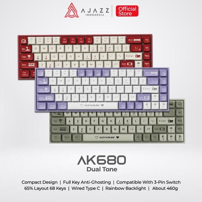 Jual Ajazz AK680 Dual Tone 65% Mechanical Gaming Keyboard Wired Rainbow ...