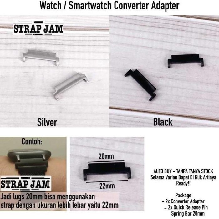 Jual Ready Convert Watch Band Tali Jam Converter Adapter Lugs 20mm to 22mm | Shopee Indonesia