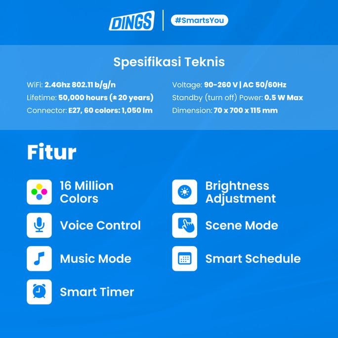 Jual Dings Lampu Pintar Smart Home - Smart Bulb 12 Watt Rgbcw Drop Down ...