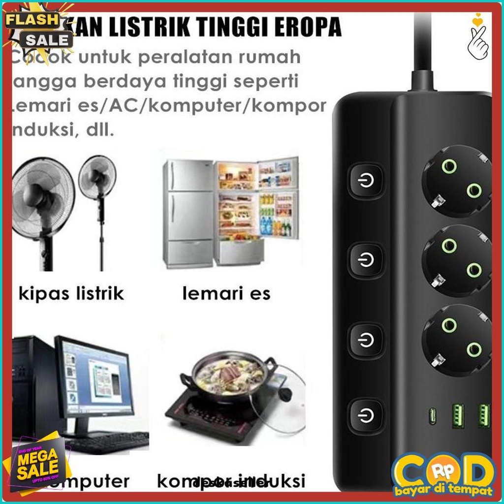Jual 2500W Stop Kontak Usb Kabel Serbaguna Multiguna Panjang 2 Meter Original Power Socket 2/3/4 ...