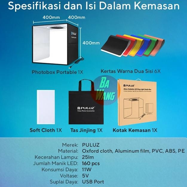 Jual PULUZ PhotoBox Foto Box 40cm 144 Portable ni Studio Ring Light LED ...