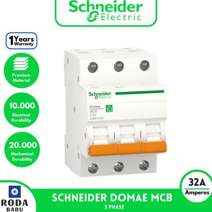 Jual Mcb 32A 3P 3 Schneider Domae Baru 3 Phase 32 Ampere Original Flash Sale!! | Shopee Indonesia