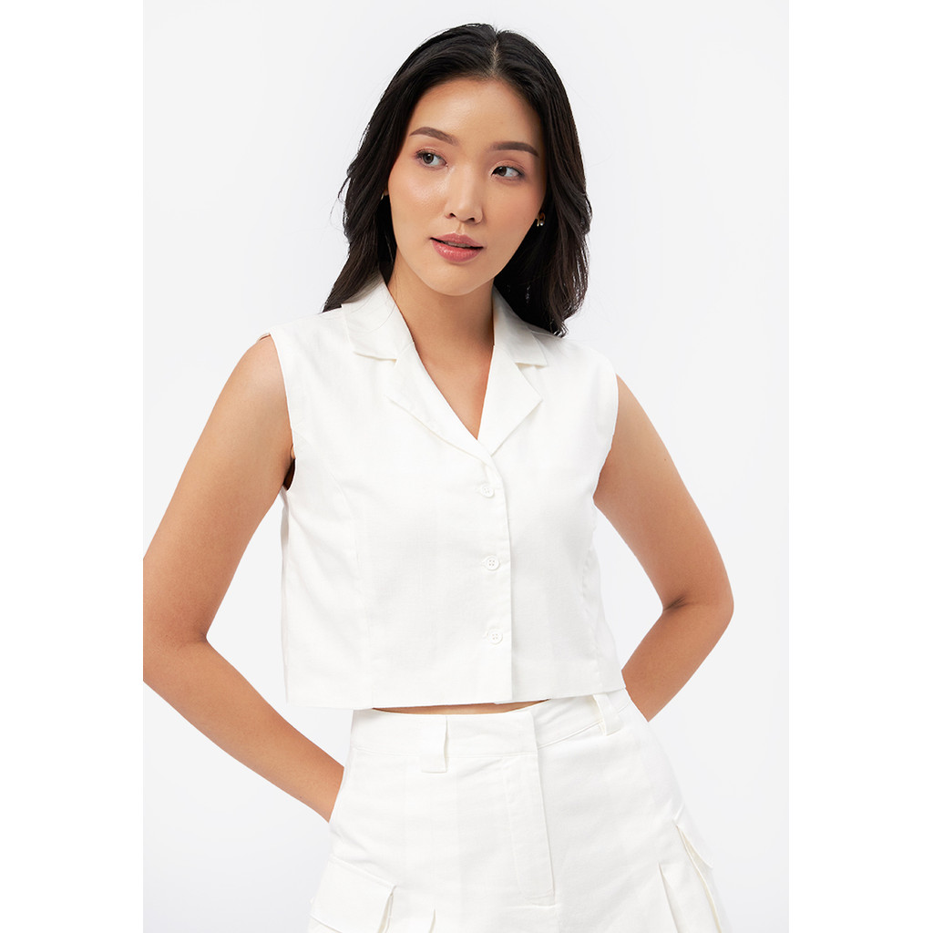 Jual COLORBOX Collared Crop Vest Off White | Shopee Indonesia