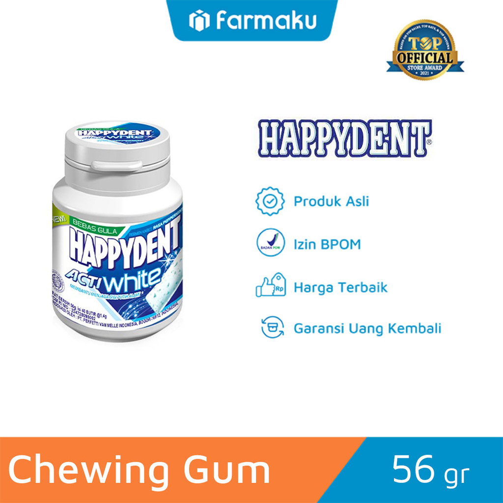 Jual Happydent Acti White Sugar Free 56 gr - Permen Karet Mint Bebas ...
