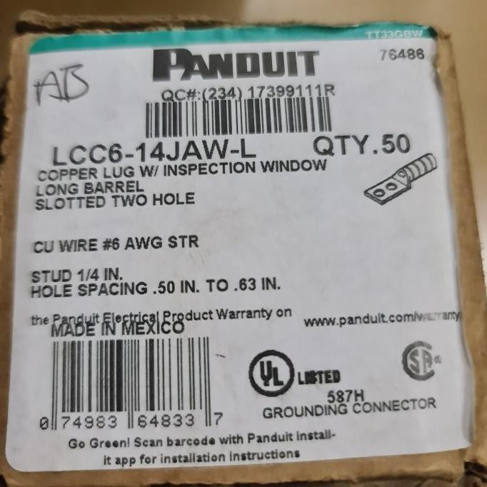 Jual [ R.A.B ] Panduit Skun Cable Copper Lug Long Barrel Two Hole Lcc6 ...
