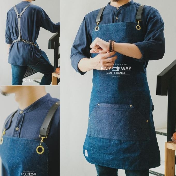 Jual HARGA DISC - Apron/Celemek Premium Denim Barista (Dark Blue ...