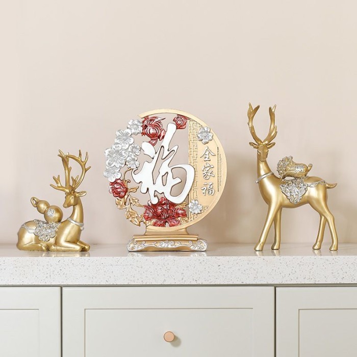 Jual Lucky Deer Decoration Set / Fu Display Pajangan Fengshui Rusa Gold ...