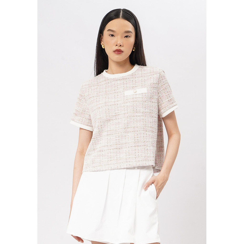 Jual Executive Short Sleeve Tweed Knit Top Pink | Shopee Indonesia
