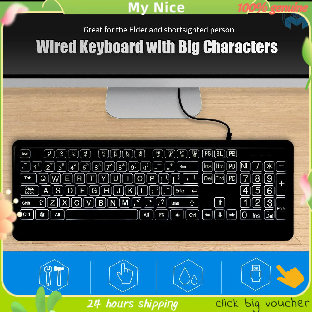 Jual Keyboard Cetak Besar Berkabel Huruf Jumbo Tebal Putih Keyboard ...