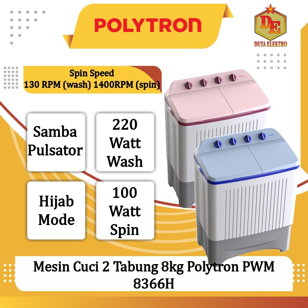Jual Mesin Cuci 2 Tabung 8kg Polytron PWM 8366 H | Shopee Indonesia