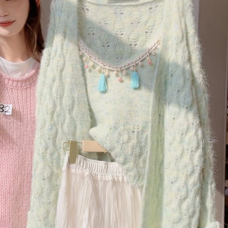 Jual Jaket Kardigan Rajutan Rumbai Desain Dua Potong | Shopee Indonesia